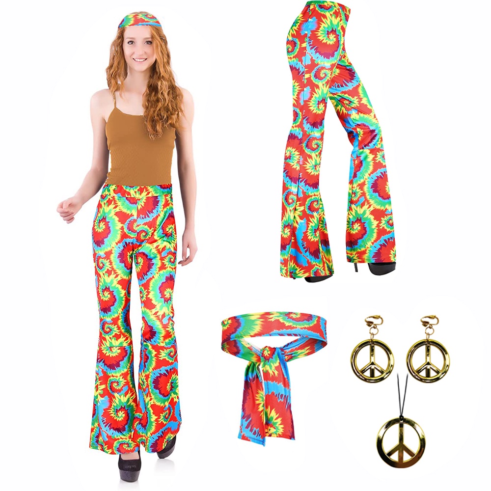 70s 80s Women Hippie Costume Set Bell Bottom Flared Pant for christmas ...