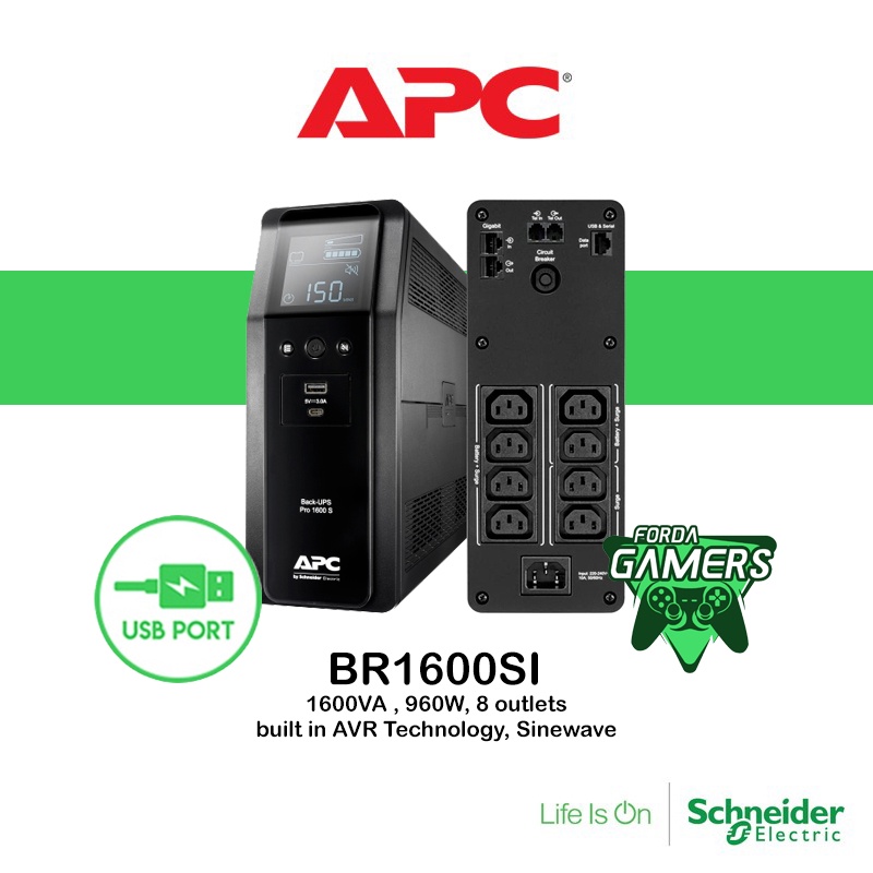 APC UPS 1600VA-960W Uninterruptible Power Supply, BR1600SI, BackUPS Pro ...