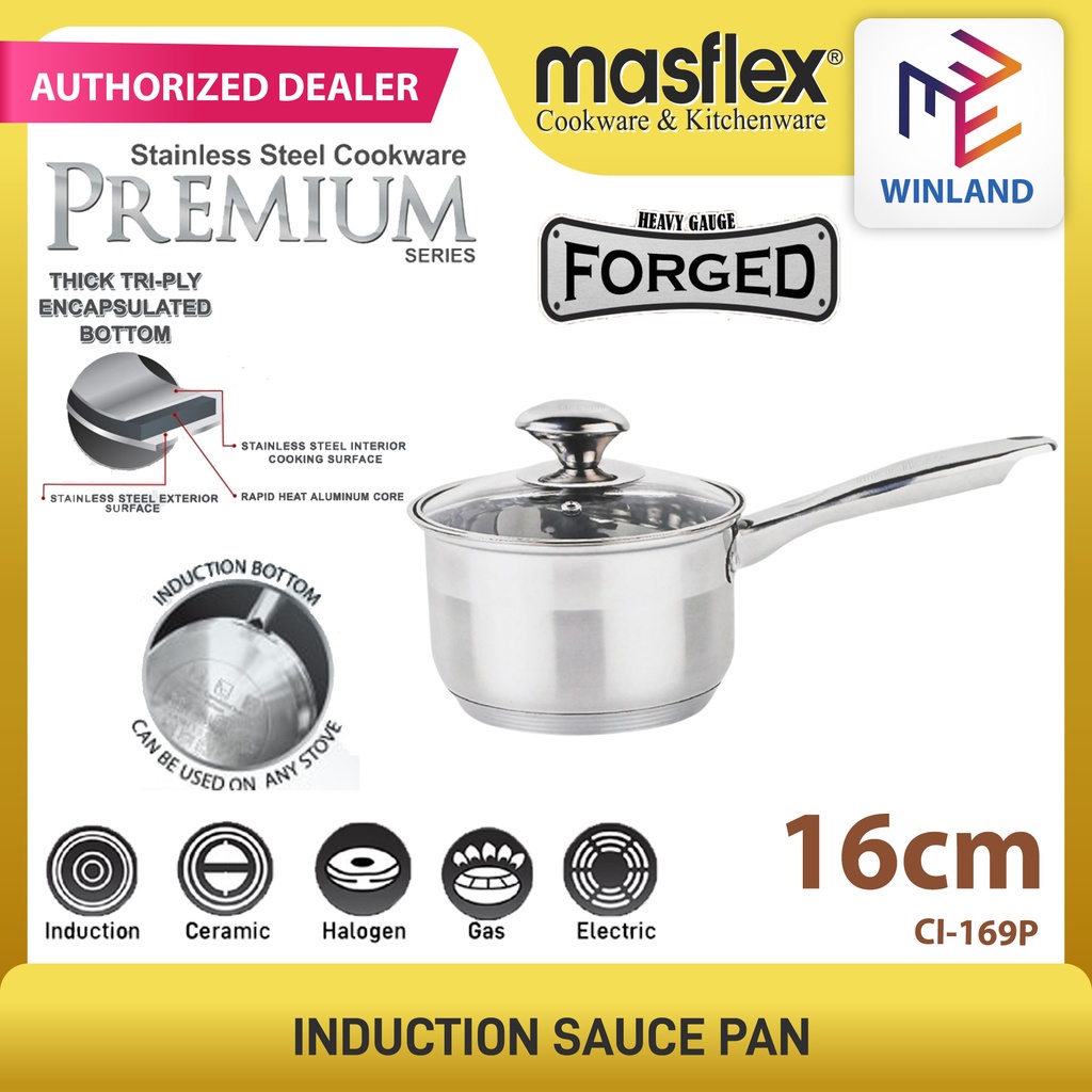 MASFLEX by Winland 16cm Stainless Steel Induction Saucepan with Glass ...
