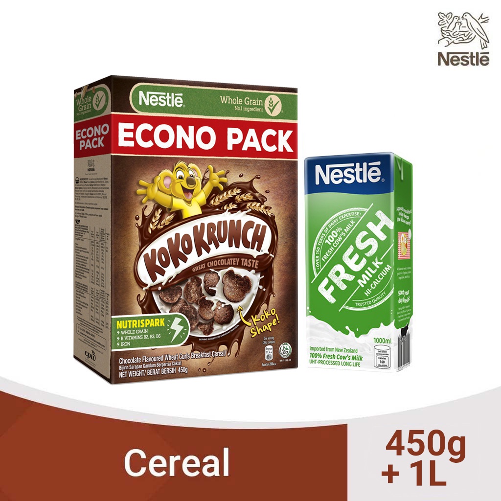 KOKO KRUNCH Breakfast Cereal 450g and NESTLE Fresh Milk 1L | Shopee ...