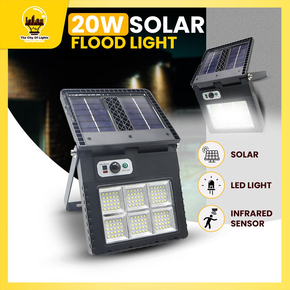 TCLS 20Watts GD7820 Folding Solar Flood Light Solar Motion Sensing Day Night Outdoor with Remote ...