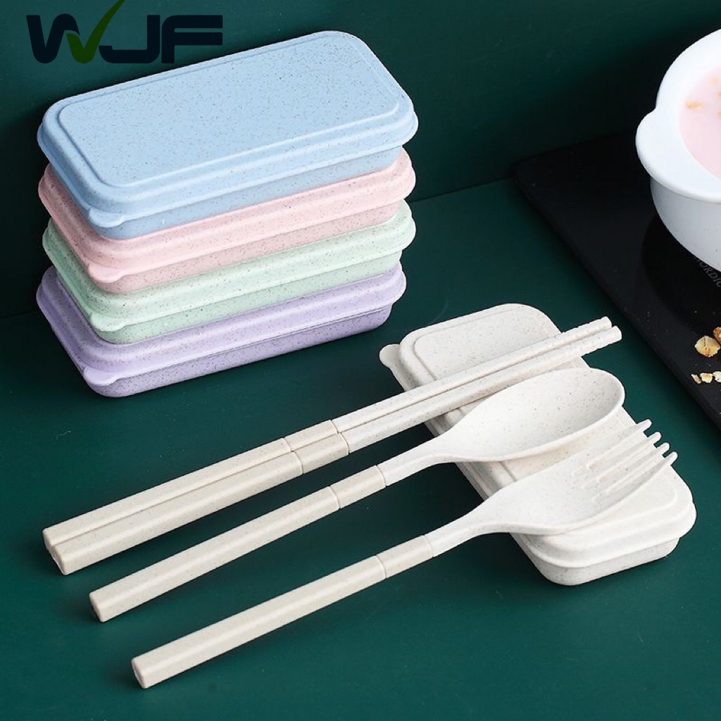 WJF 3pcs Set Reusable Folding Wheat Straw Chopstick Spoon Fork Cutlery ...