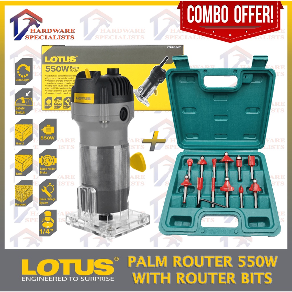 Lotus x Mailtank Combo Palm Router 550W with Router Bit Set Original ...