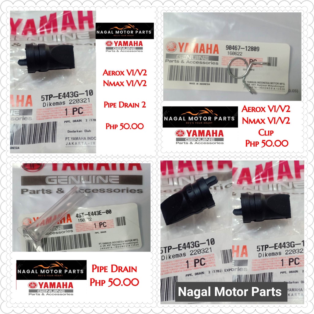 PIPE DRAIN 2, PIPE DRAIN AND CLIP FOR AEROX/NMAX/SNIPPER YAMAHA GENUINE ...