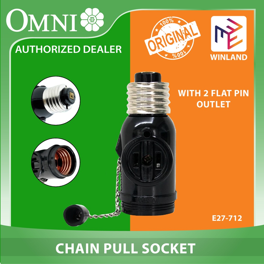 OMNI by Winland Chain Pull Socket with 2 Flat Pin Outlets 3A 250V E27 ...