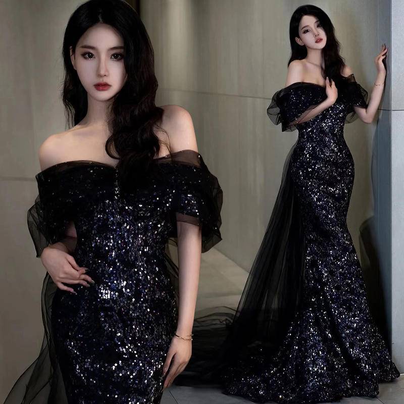 Customise Ladies Black Mermaid Dress Celebrity Party Elegant Off 5800