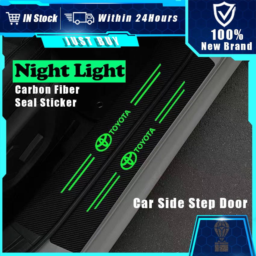 4pcs Toyota Car Side Step Door Sill Protector Carbon Fiber Fluorescent ...