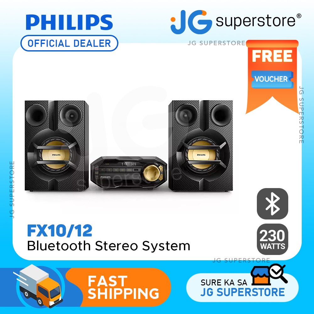 PHILIPS FX10 Mini Hi-Fi 2-Way BT Wireless Stereo System w/ Dual Bass ...