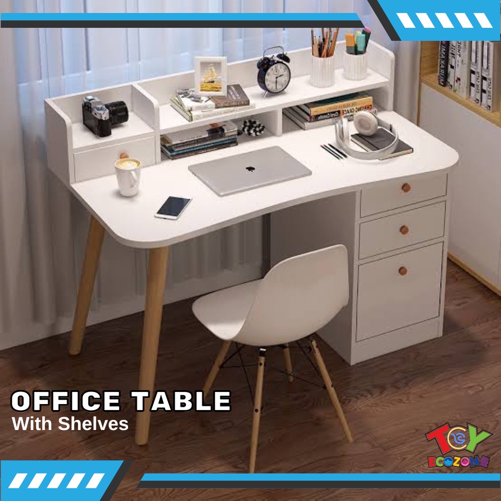 Scandi Nordic Office Table Computer Table w/ Drawers & Bottom Storage ...