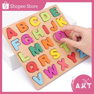 AKT ABC Alphabet Digital Puzzle Wooden Toys Kid Number Letter shape ...