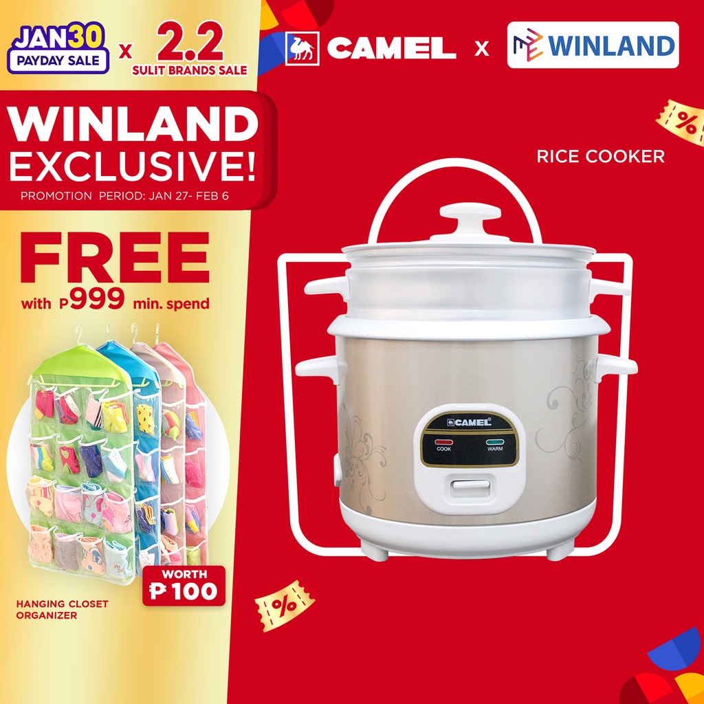 CAMEL by Winland CRC-1001S 1.0L 5 Cups 400W Glass Lid w/ Steamer Rice ...