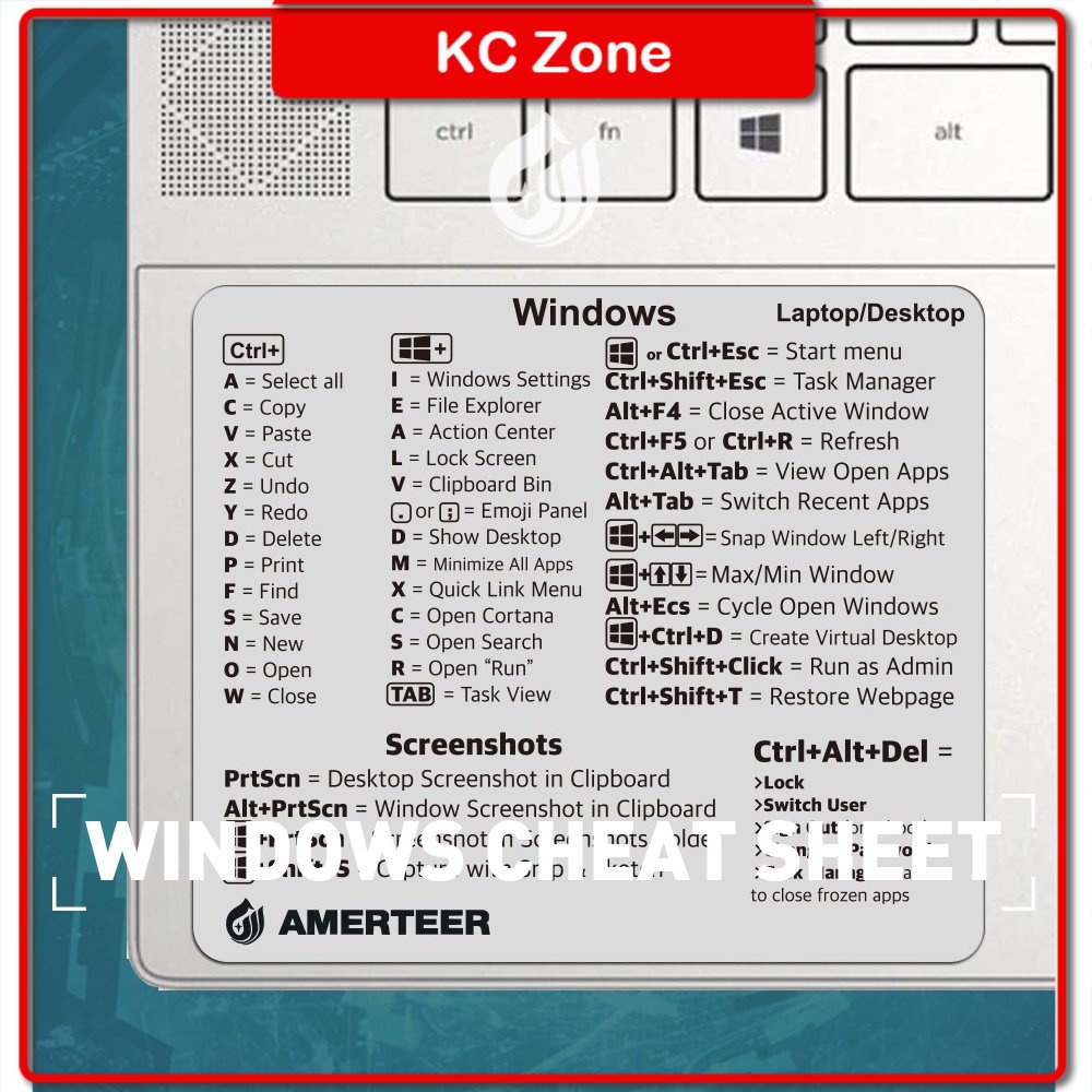 Amerteer Windows Keyboard Reference Shortcut Cheat Sheet Sticker Easy Remove Water Proof Sticker ...