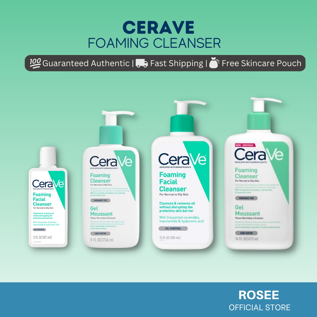 Cerave Foaming Facial Cleanser 87ml, 237ml, 355ml, 473ml, 1000ml (US ...