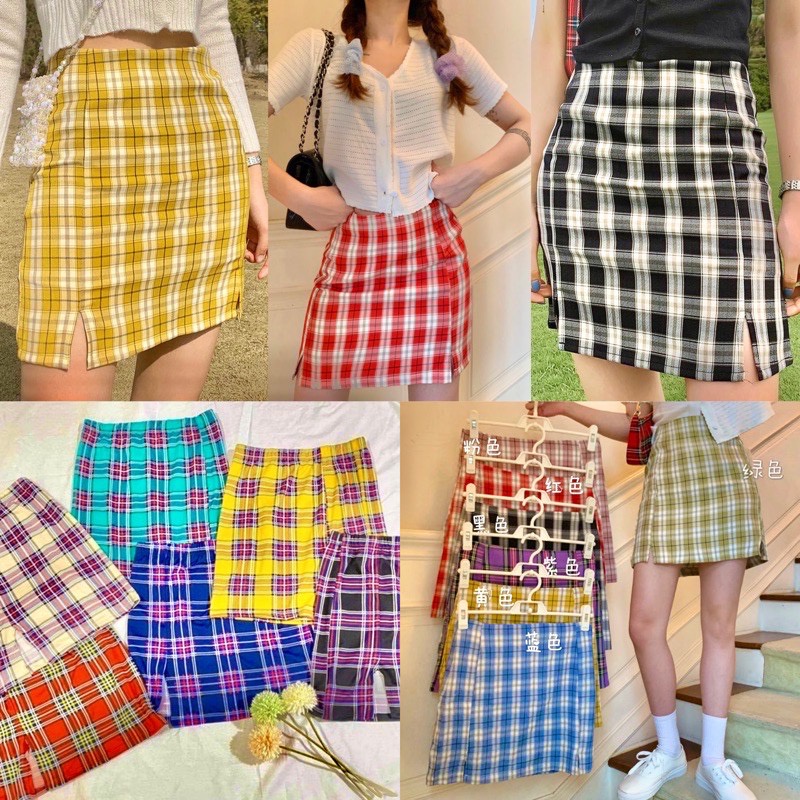 Lucky B655 Plaid Skirt Mini Skirt Sexy Midi Slit Skirtskirt Shopee