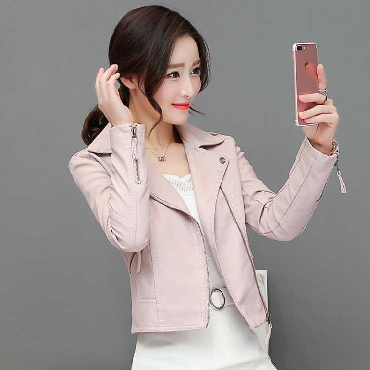 Spring and Autumn Clothing New Short Leather Women's Pink Coat Korean ...