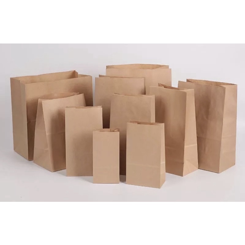 100 PCS Brown Paper Bag Plain Kraft Bag Takeaway Packaging Bag Gift Bag ...