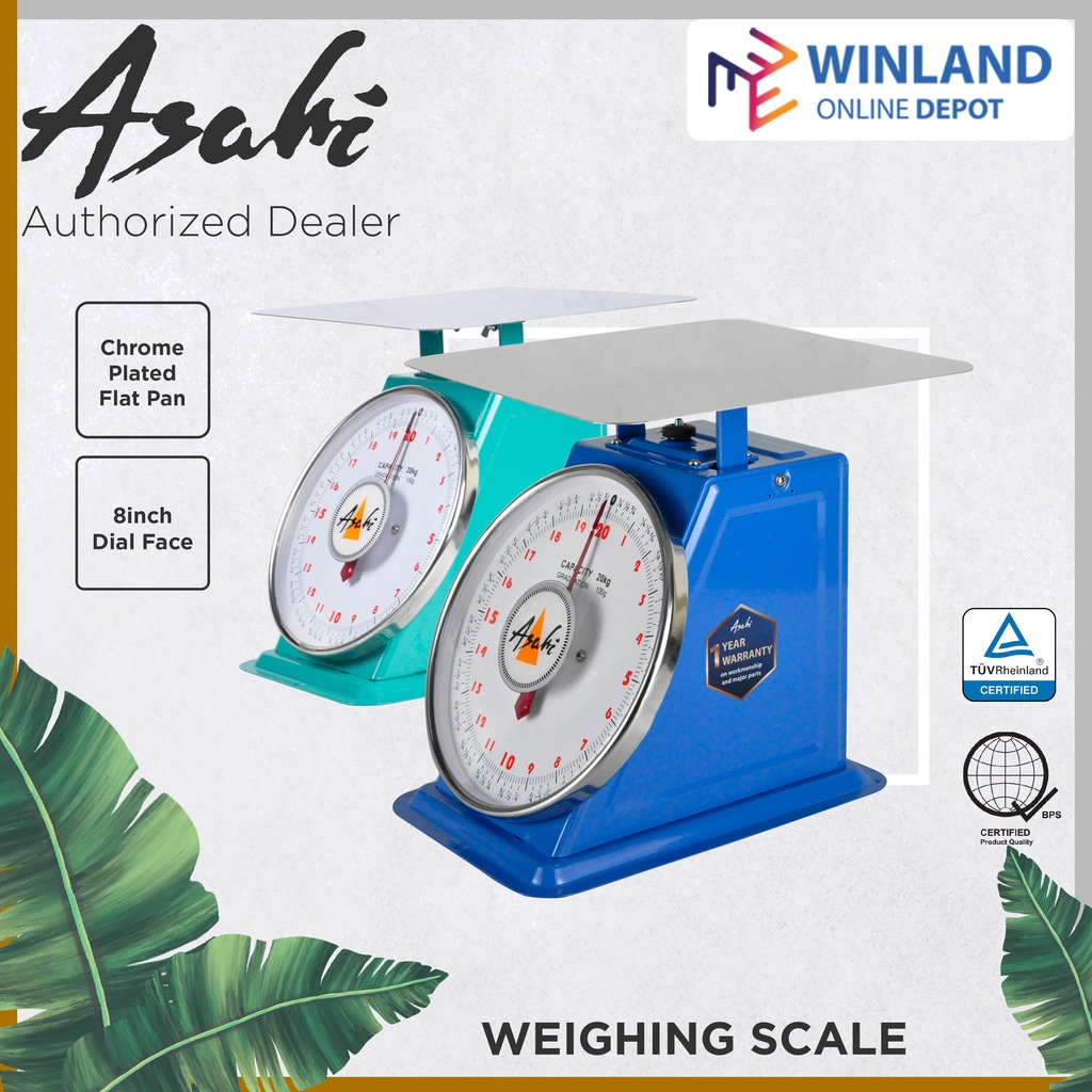 ASAHI by Winland Spring Dial Weighing Scale 20kg Stainless Flat Top FS ...