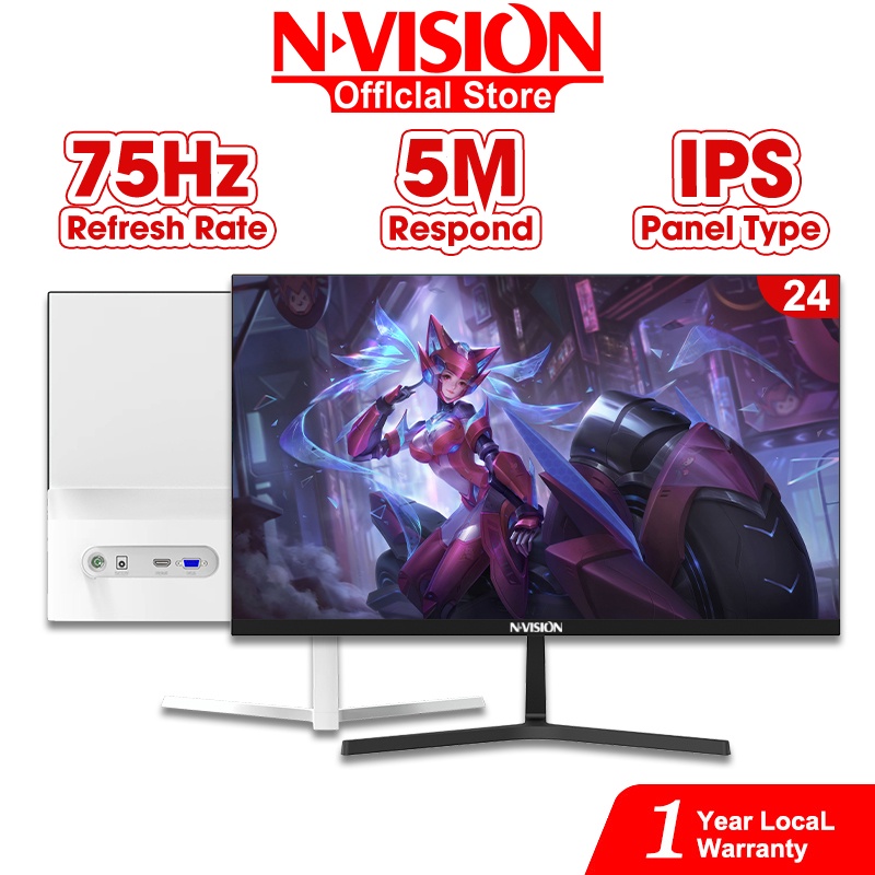 Nvision 24 Inch Monitor Ips Panel 75hz Pc Computer Desktop Screen