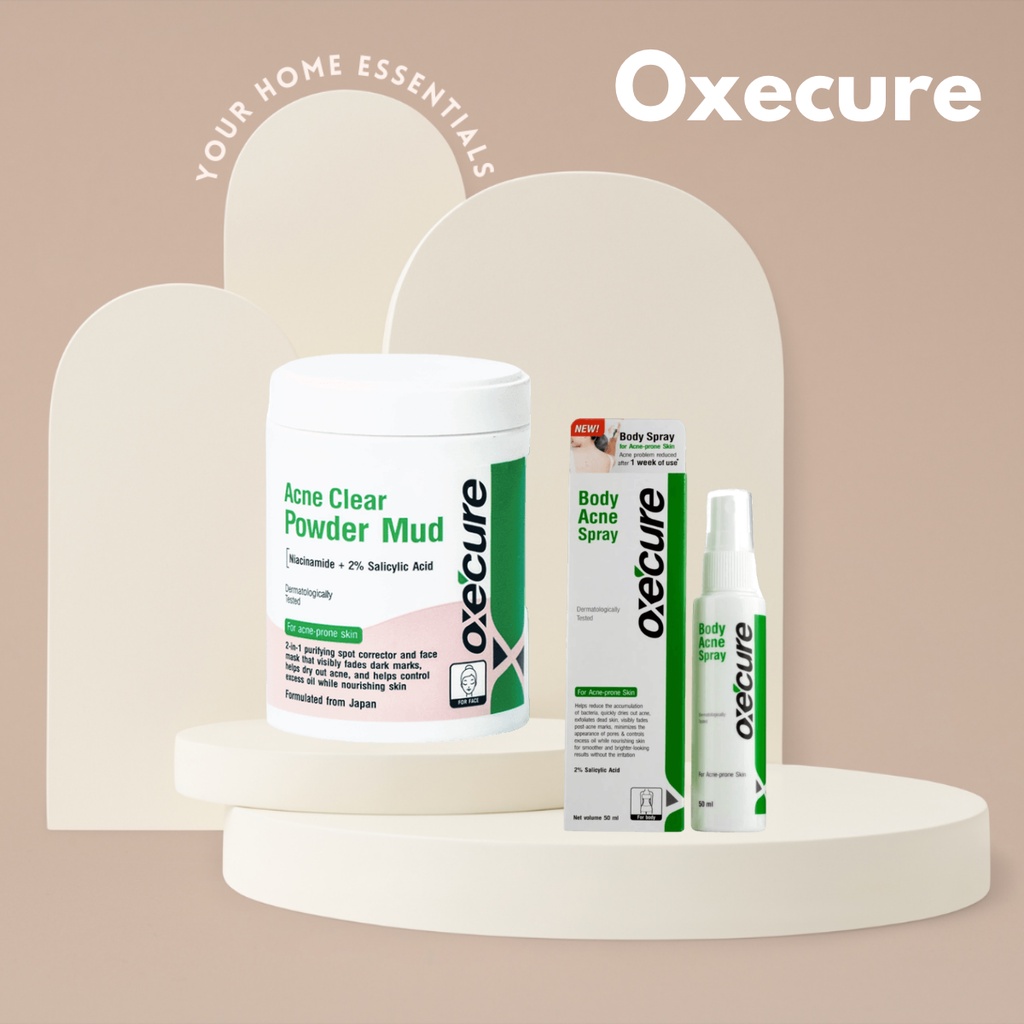 OXECURE Acne Clear Powder Mud 50g and Body Acne Spray | Shopee Philippines