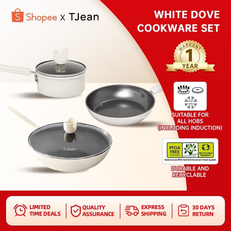 TJean Non-Stick Frying Pan Soup Pot Set Multi-Stove Use 28cm 24cm 18cm ...