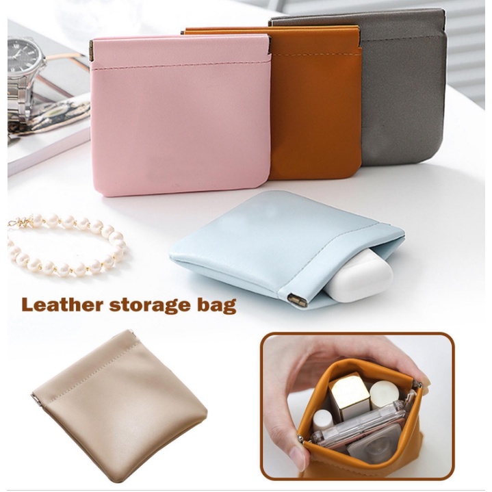 Slim Coins Wallet Or Mini Cosmetic Pouch Glossy Leather Self-Closing ...