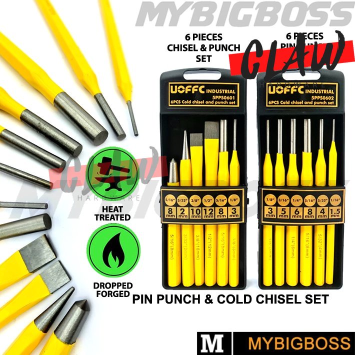 UOFFC 6PCS PIN PUNCH SET AND COLD CHISEL SET CENTER PUNCH COLD CHISEL ...
