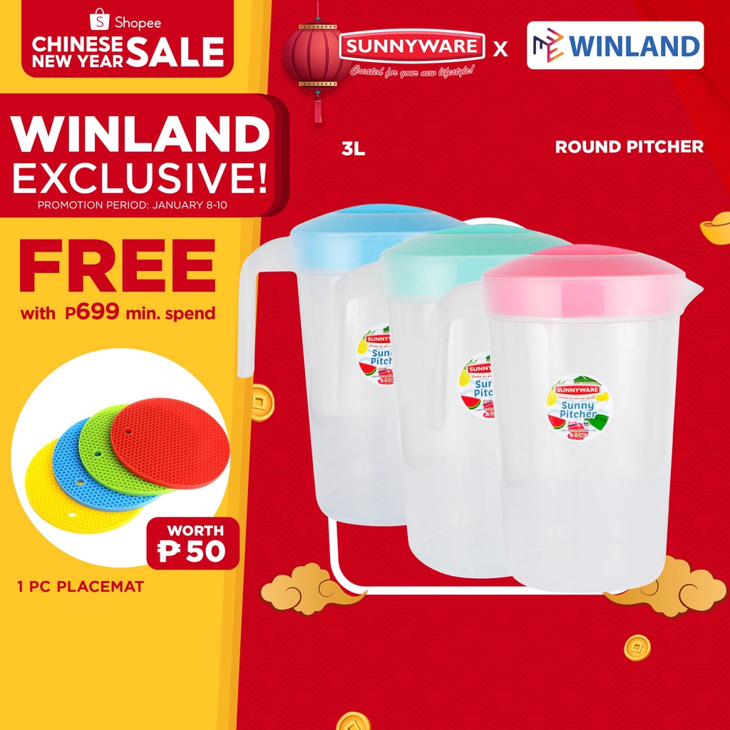 SUNNYWARE by Winland 3000ml | 3Liters Washable and Reusable Plasticware ...