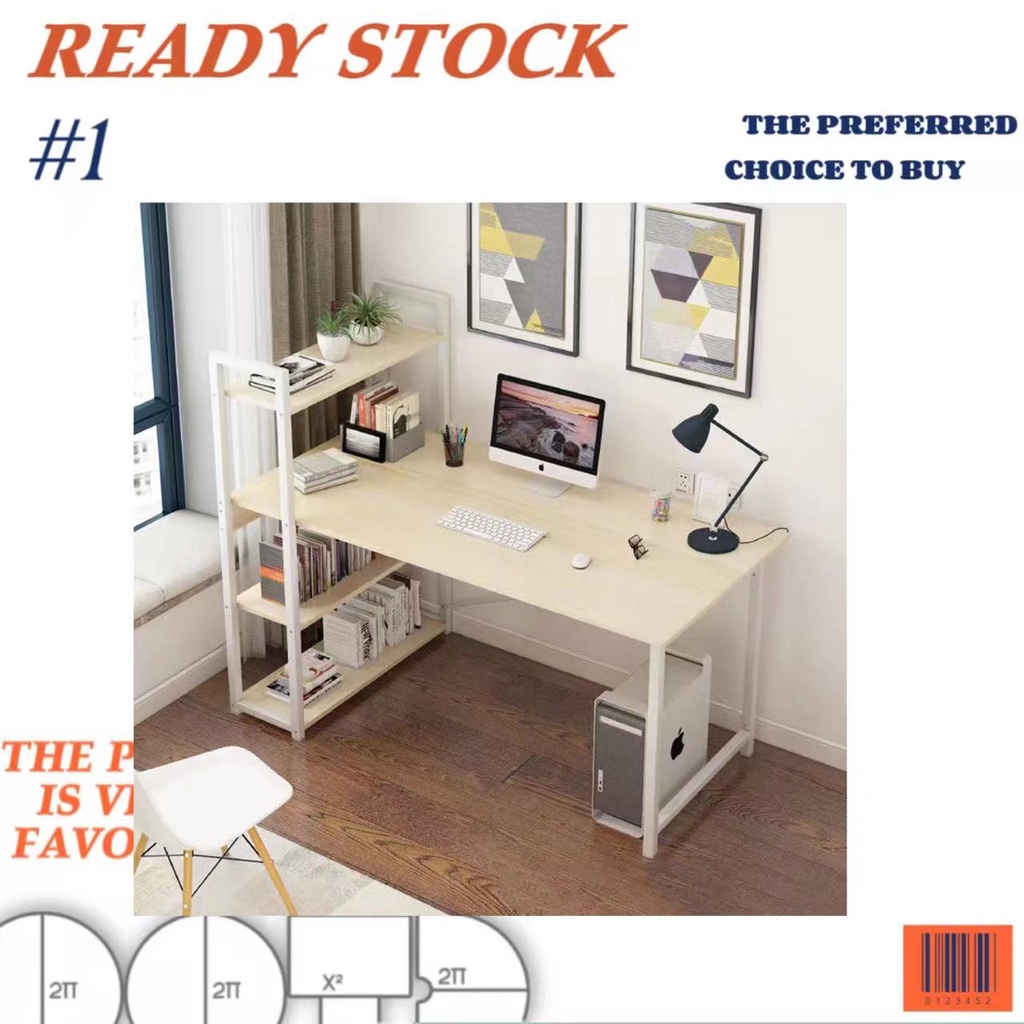 ️COD ️120cm Study Table with Book Shelf Left&Right Desktop Table ...