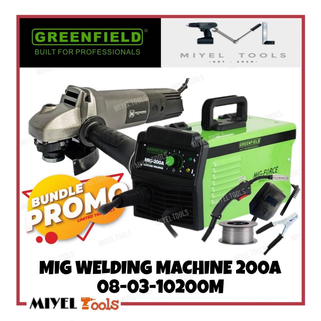 GREENFIELD 200A MIG Gasless Welding Machine 08-03-10200M with METAWORKZ ...