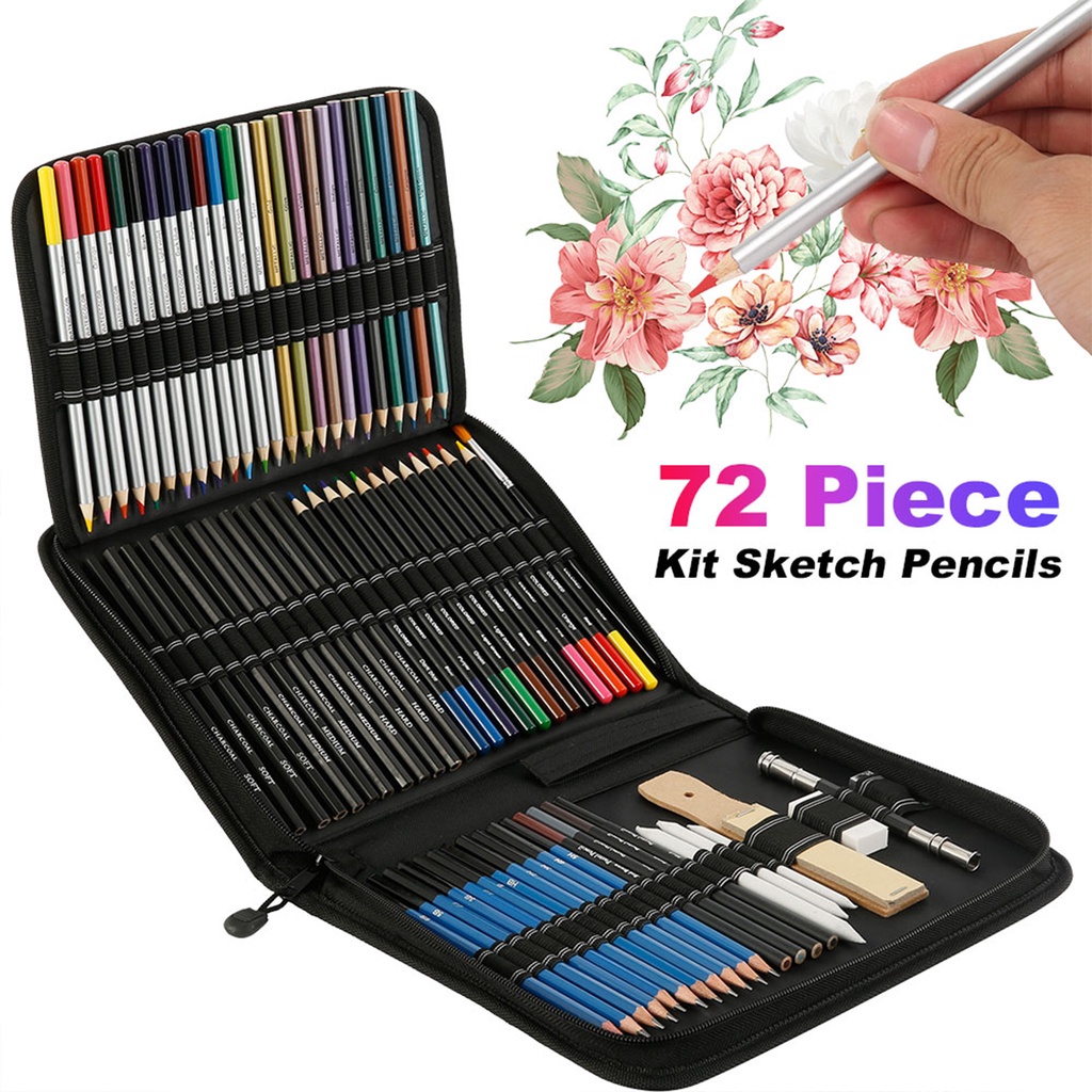 72 Pcs Set Sketch Pencil Set Artist Craft Professional drawing Kit ...