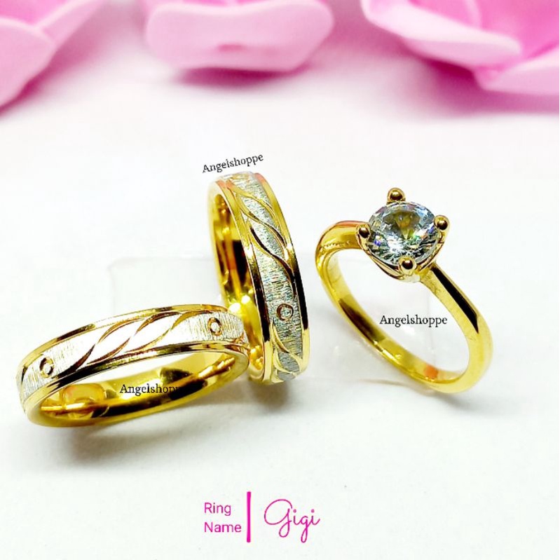 GIGI COUPLE RING SET 3in1 (Wedding ring and Engagement Ring) | Shopee ...