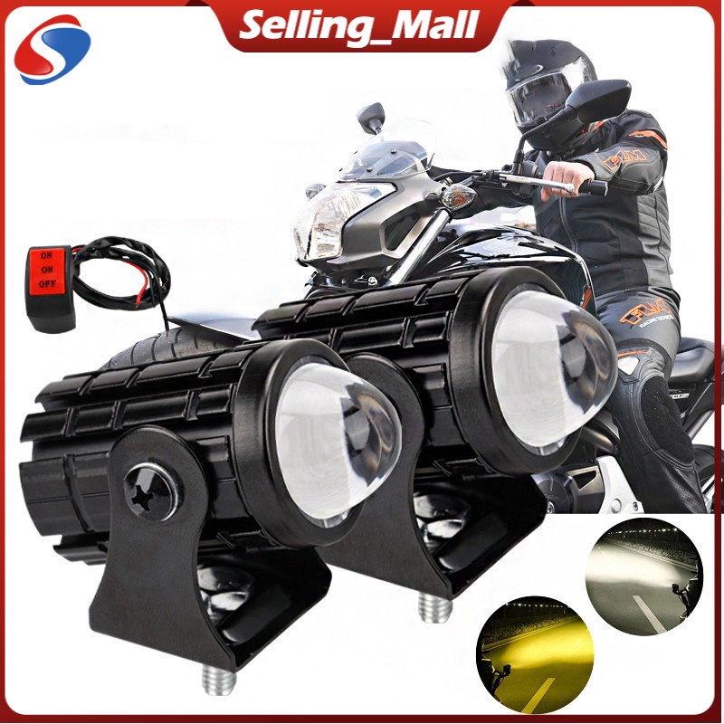 2Pcs Motorcycle Waterproof Mini Driving Lights High And Low Yellow /White Led 3000 Lumens Aniti ...