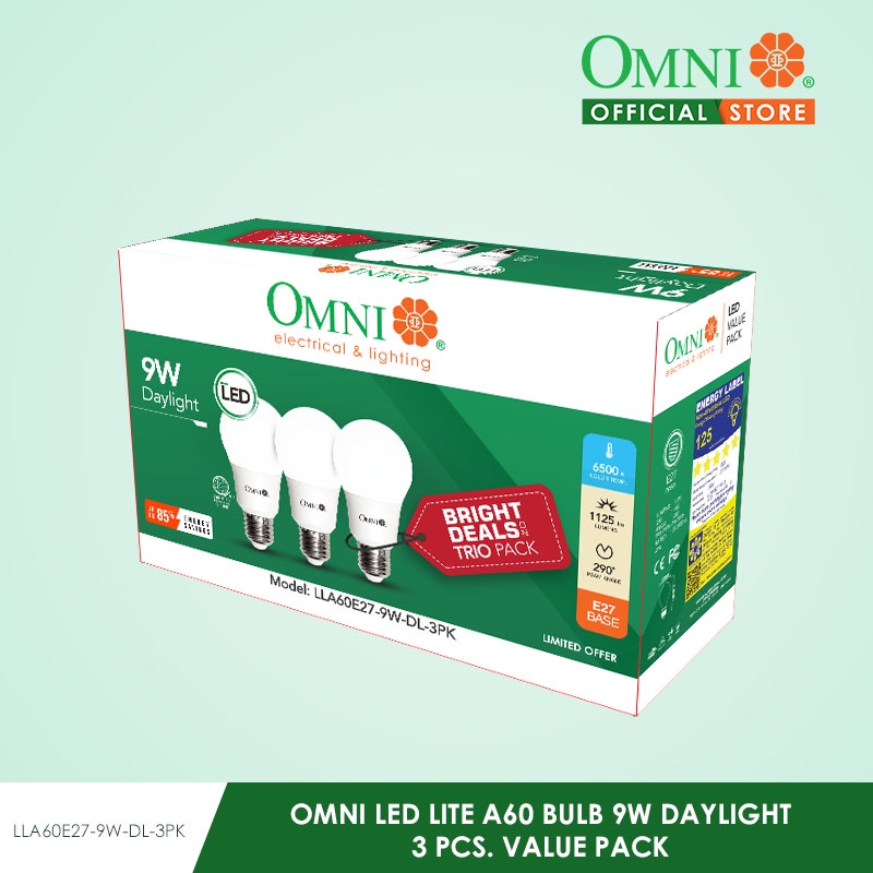 OMNI LED Lite A60 Bulb 9W Daylight 3 PCS. VALUE PACK - LLA60E27-9W-DL ...
