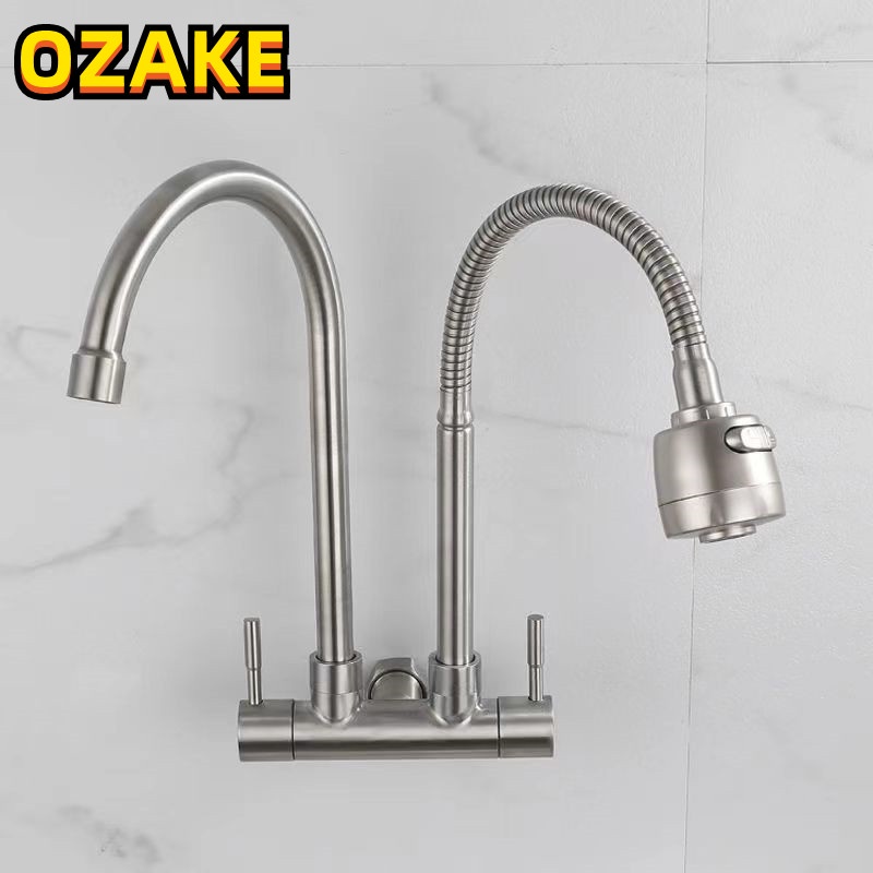 Gripo hindi kinakalawang gripo wall-mounted kitchen faucet double spout ...