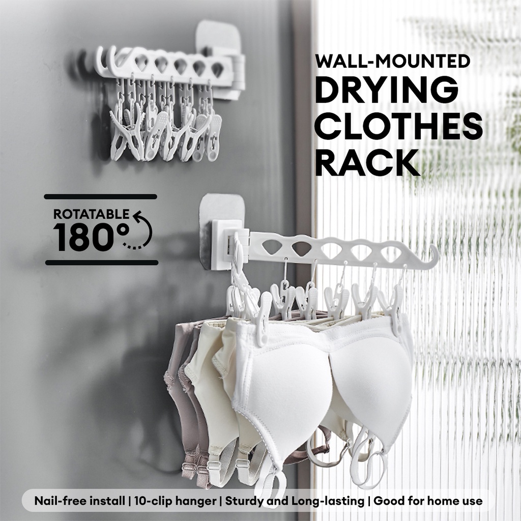 LOCAUPIN Wall Mounted Clothes Drying Rack Foldable Swing Arm Socks ...
