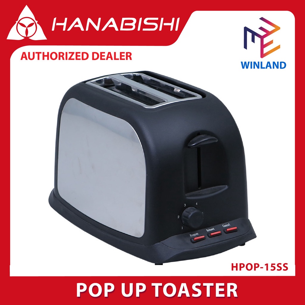 HANABISHI by Winland 2 Slice Pop Up Bread Toaster w/ Reheat & Defrost ...
