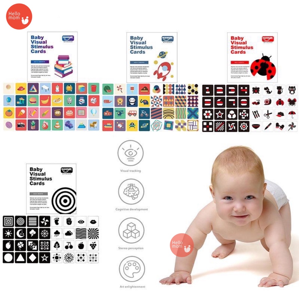 Montessori Early Education Baby Visual Stimulation Cards Black White ...