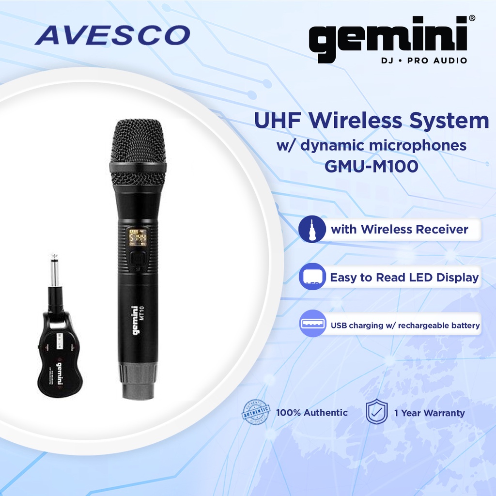 Gemini GMU-M100 Wireless Headset Lavalier Rechargeable Battery Powered ...