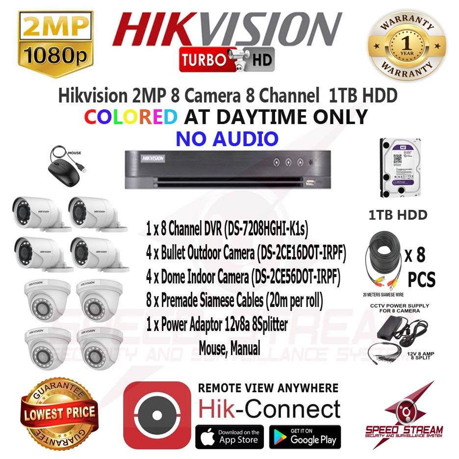 HIKVISION 2MP 8 Camera 8 Channel DVR 1TB HDD Turbo HD CCTV Package | Shopee Philippines