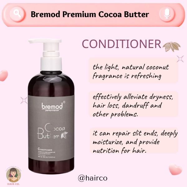 Bremod Premium Cocoa Butter Conditioner 400ml Anti Frizz | Shopee ...