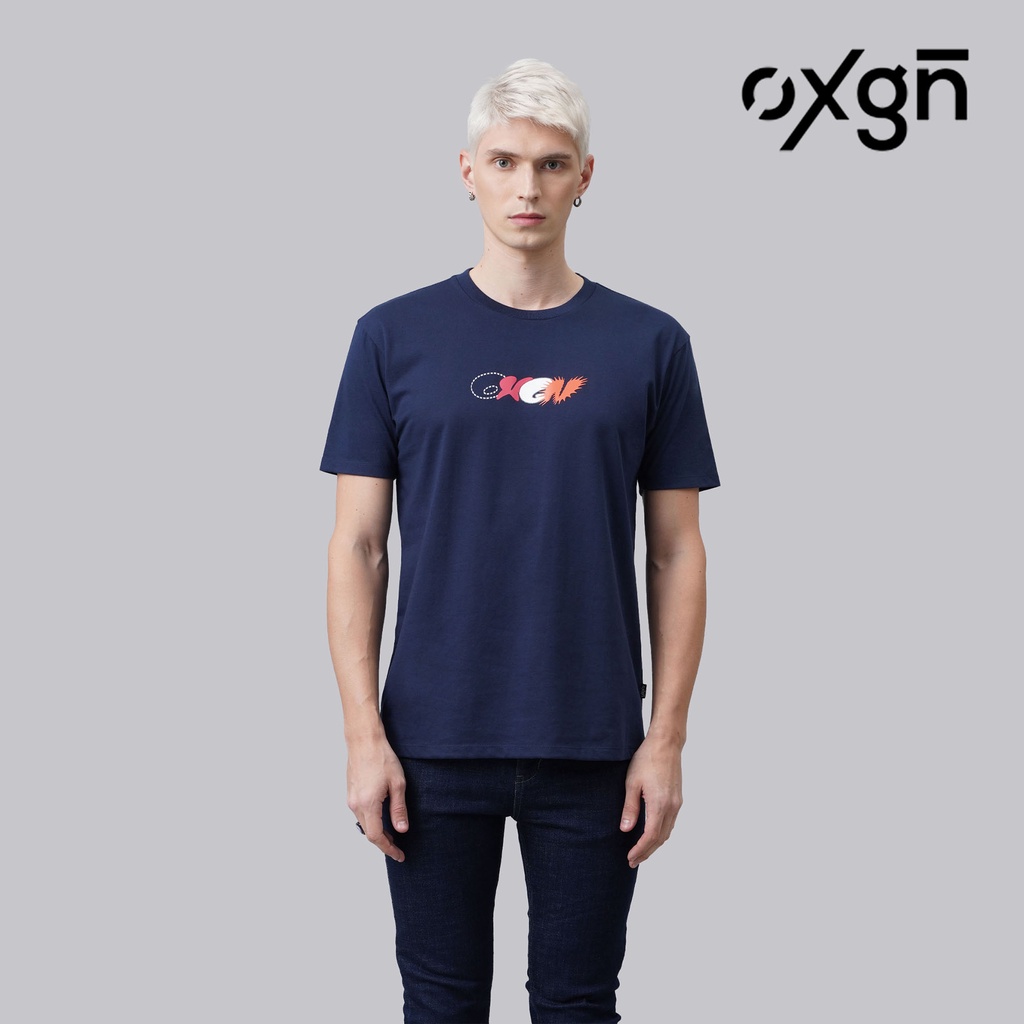 OXGN Logo Regular Fit Graphic T-Shirt With Special Print For Men (Navy ...
