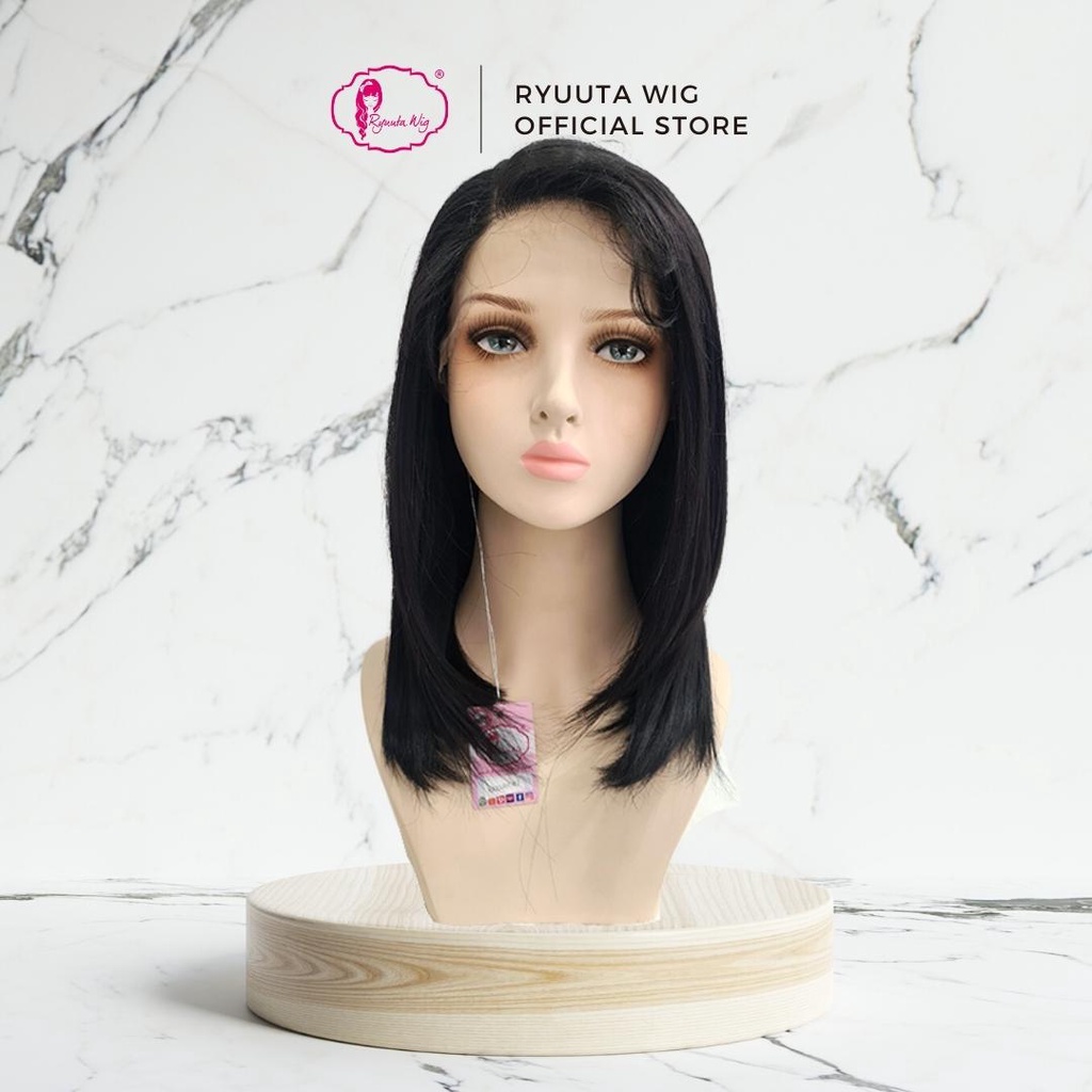 HITAM Ryuuta Wig Lace Front Wig Medium Straight Medium Hannah Black ...