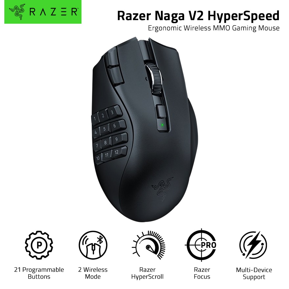 Razer Naga V2 HyperSpeed - Wireless MMO Gaming Mouse with 19 ...