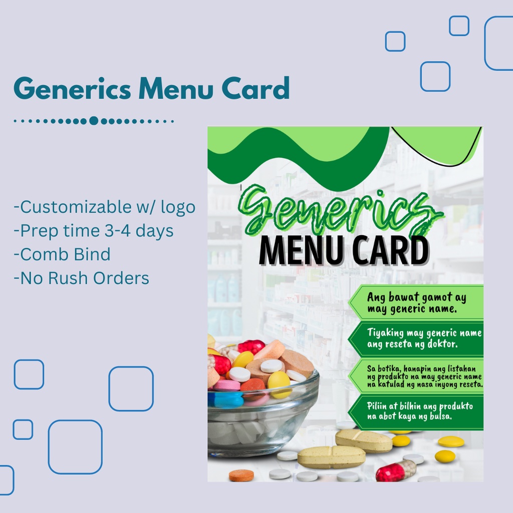Generics Menu Card for PHARMACY | Shopee Philippines