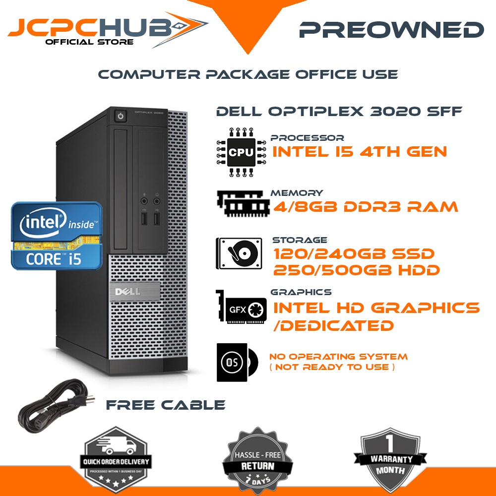 Dell Desktop Unit - Dell Optiplex 3020 SFF Intel i5 4th Gen 8GB DDR3 ...