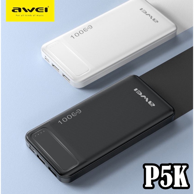 Awei P5K 10000mAh Dual Input Dual Output Portable Power Bank | Shopee ...