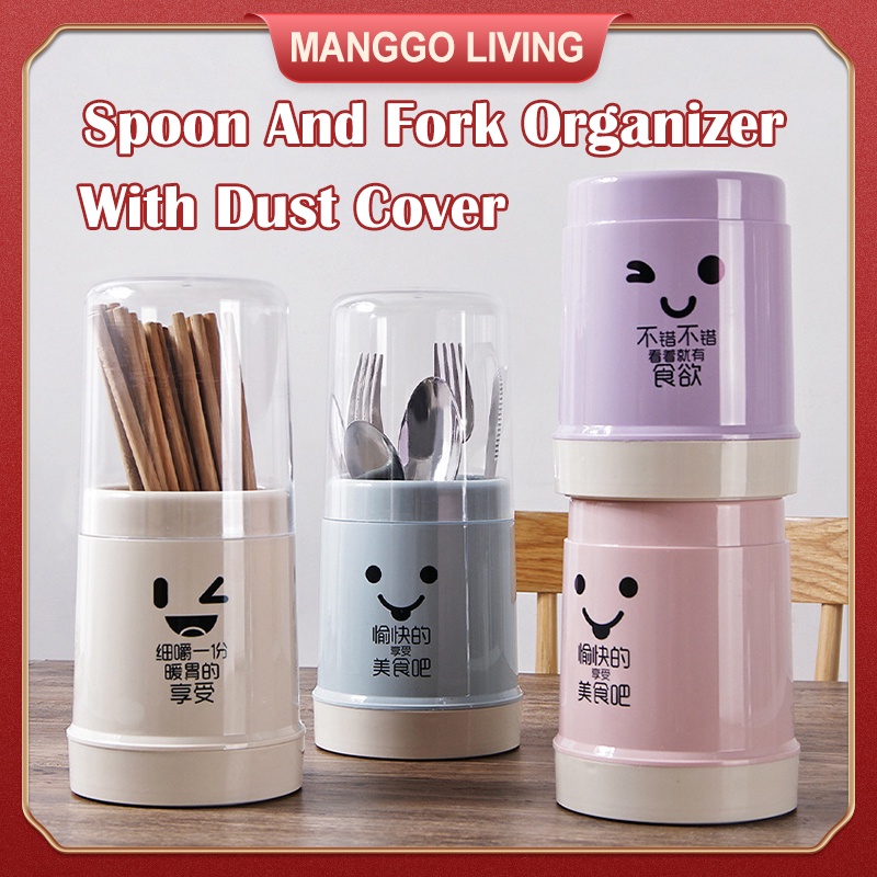 Spoon And Fork Organizer With Dust Cover Detachable Cage Chopstick ...
