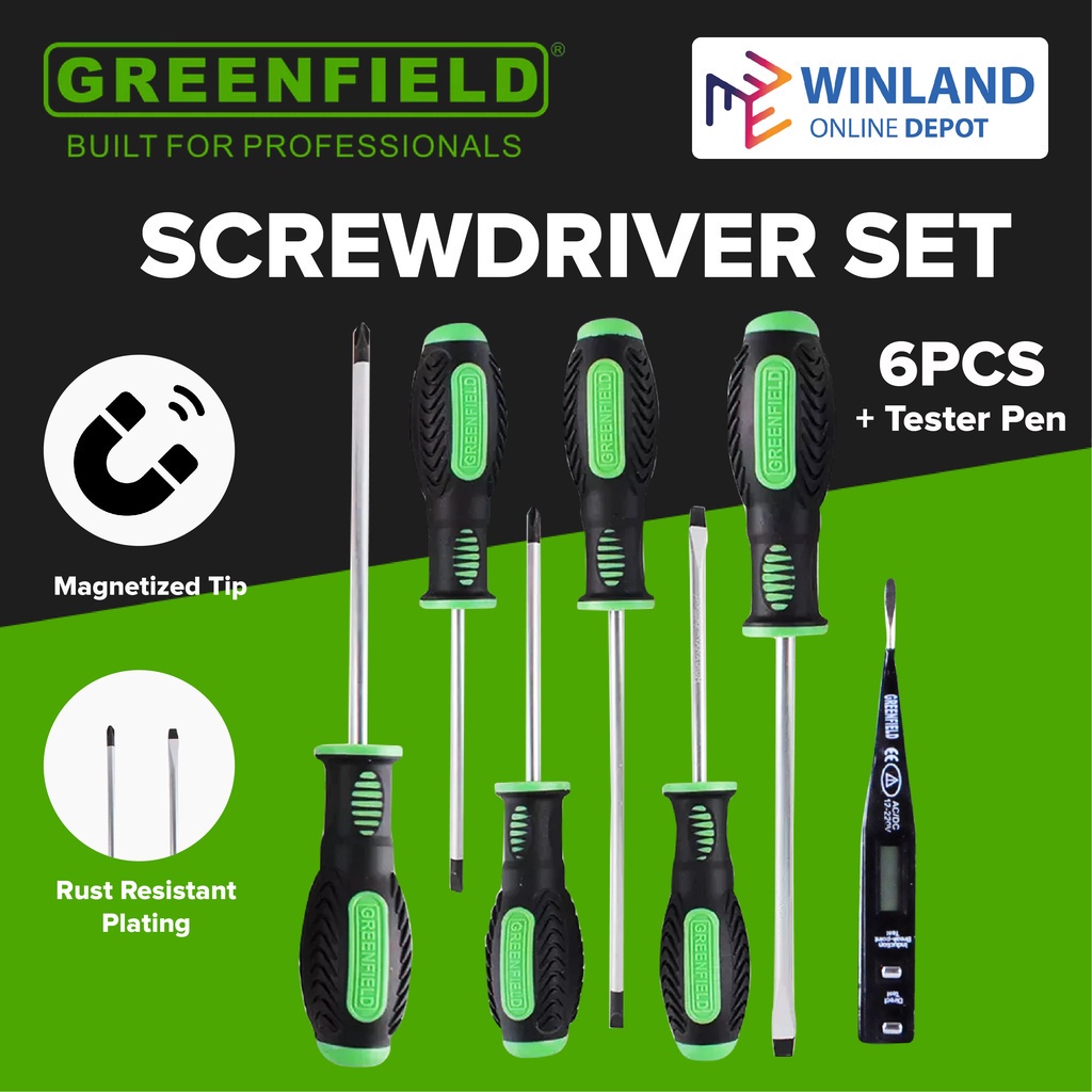GREENFIELD by Winland 6pcs + Tpen Bi-Mat Screw driver Set Screwdriver ...