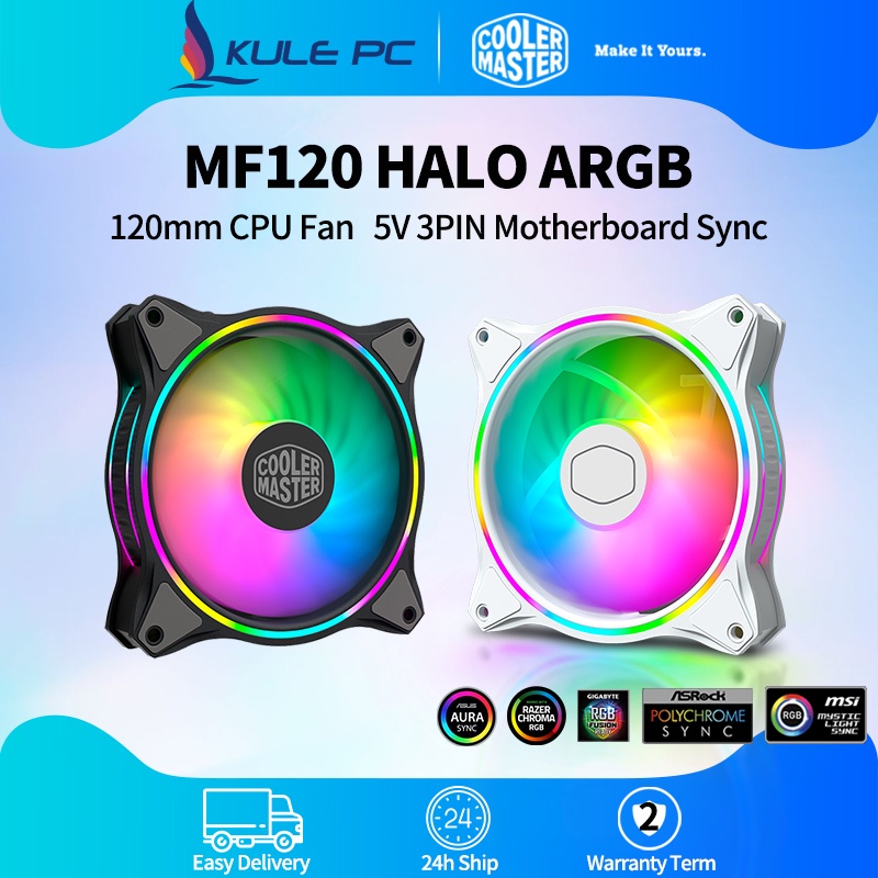 Cooler Master MF120 Halo ARGB PC Case CPU Fan 120mm Black White 3 IN 1 ...