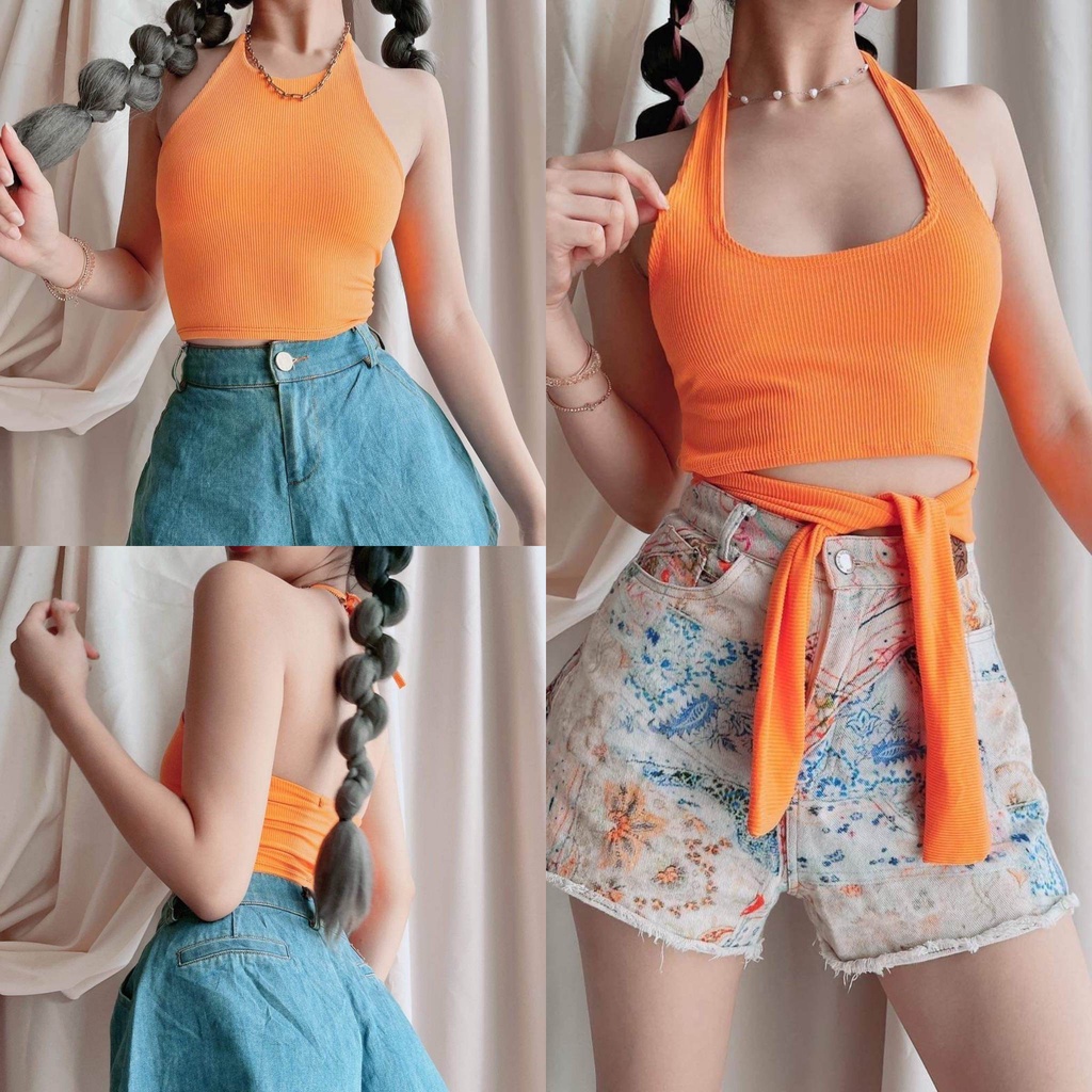 LONDYN Square Neck Halter Tie Backless Trendy Crop Top Ally.Collection ...